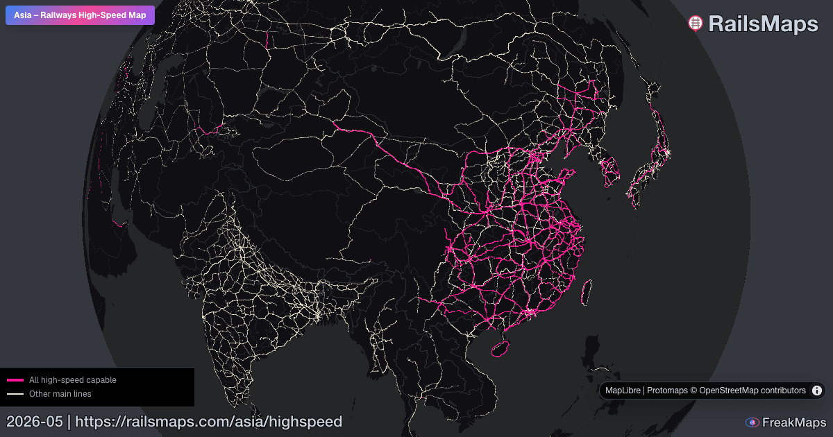 Asia High-Speed Rail Map — HSR Lines & Fast Train Corridors | RailsMaps