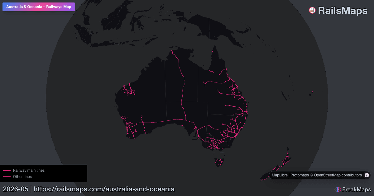 Australia & Oceania Railway Map — Train & Rail Network | RailsMaps