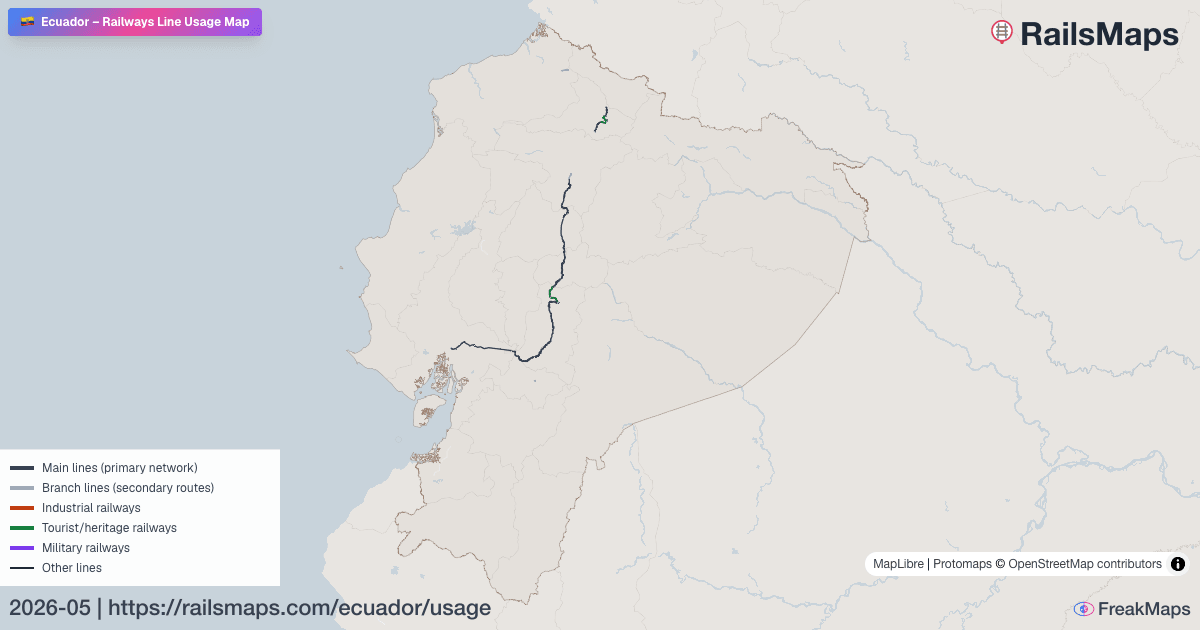 Ecuador Railway Usage Map — Passenger, Freight & Heritage Lines | RailsMaps