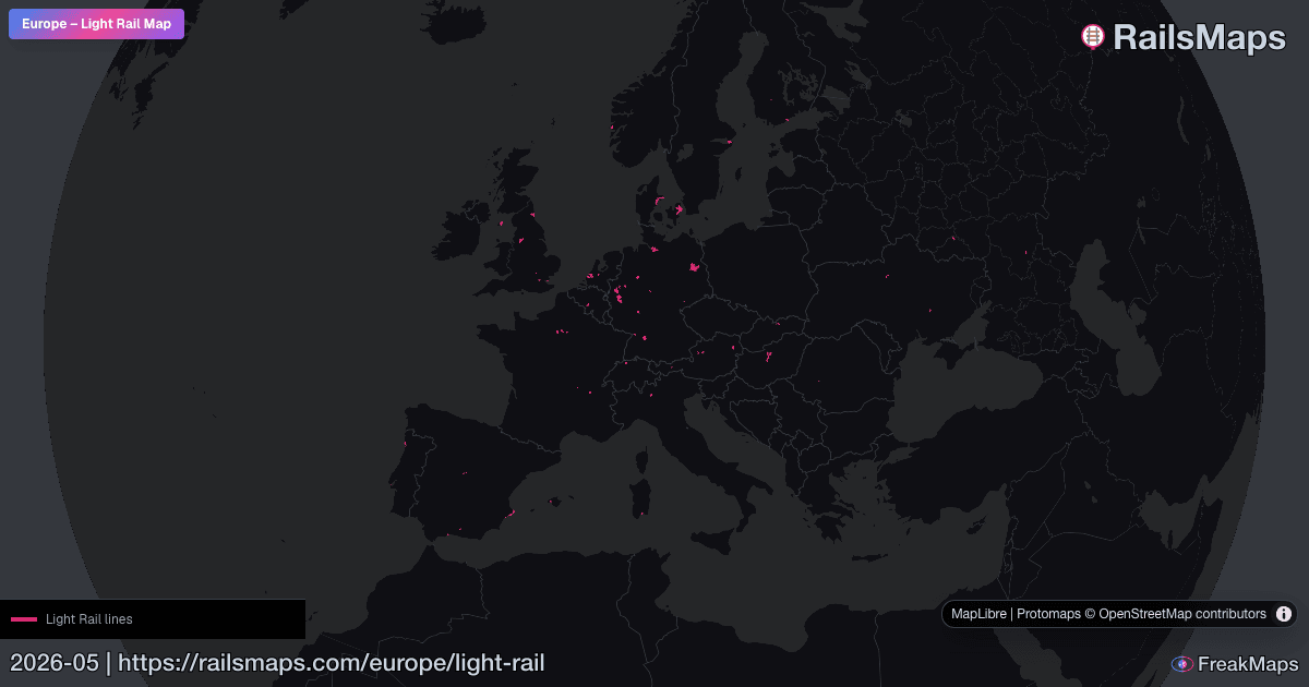 Europe Light Rail Map — LRT Lines & Routes | RailsMaps