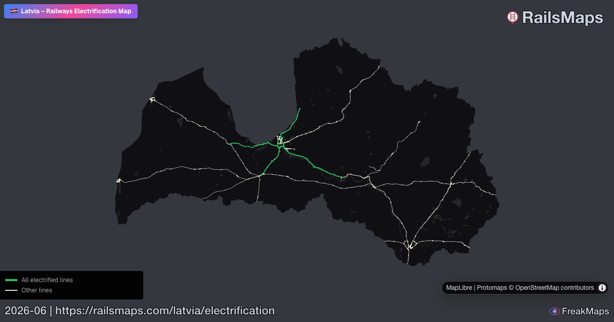 Latvia Railway Electrification Map — AC & DC Systems | RailsMaps