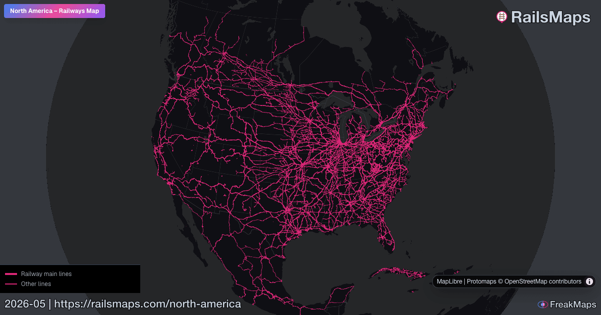 North America Railway Map — Train & Rail Network | RailsMaps