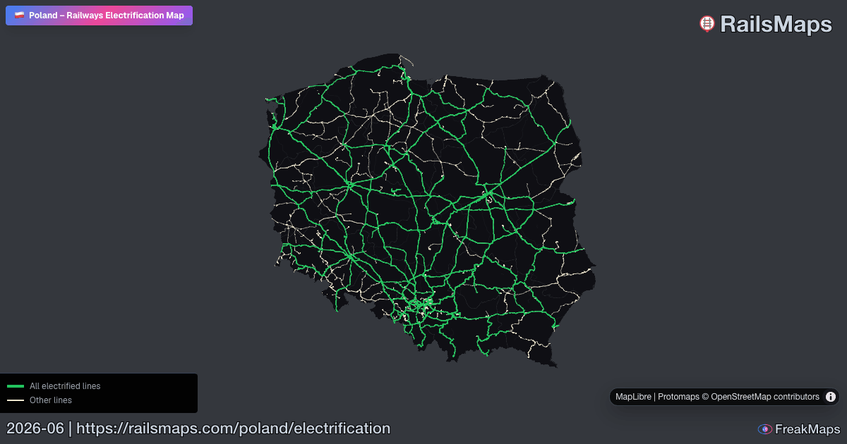 Poland Railway Electrification Map — AC & DC Systems | RailsMaps