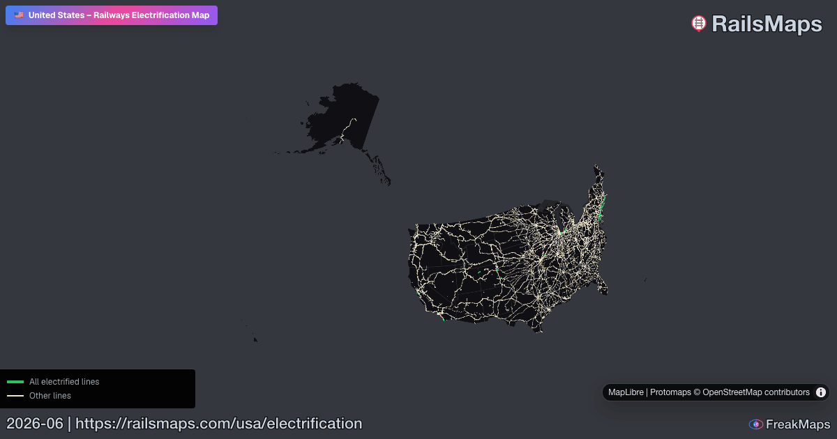United States Railway Electrification Map — AC & DC Systems | RailsMaps