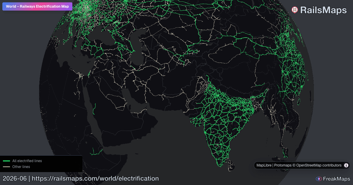 World Railway Electrification Map — AC & DC Systems | RailsMaps