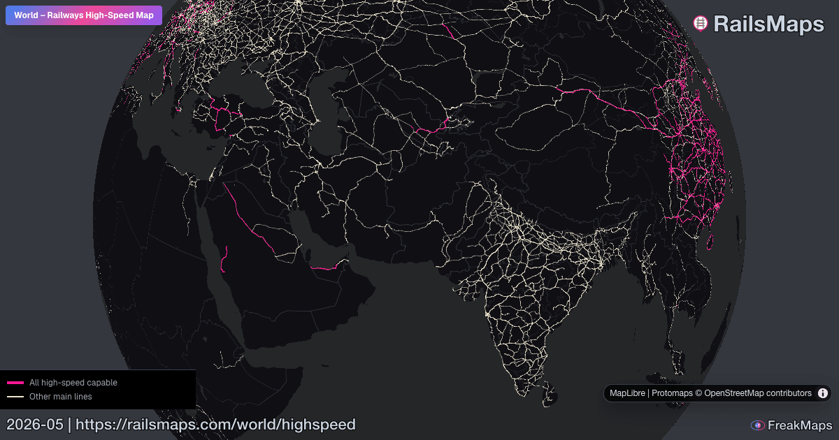 World High-Speed Rail Map — HSR Lines & Fast Train Corridors | RailsMaps